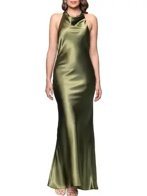 Betsy & Adam Halter Charmeuse Gown - Olive