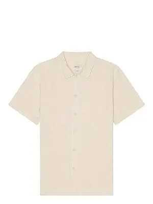 RHYTHM Classic Linen Short Sleeve Shirt In White - Sand