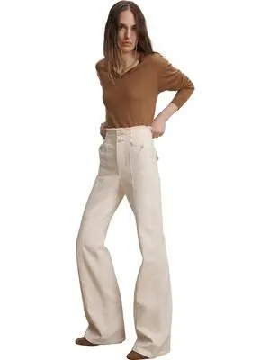 Veronica Beard Crosbie Slim Wide-Leg Jean Ecru