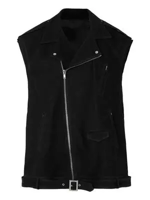 Rick Owens Belted Oversized Suede Biker Jacket - Black