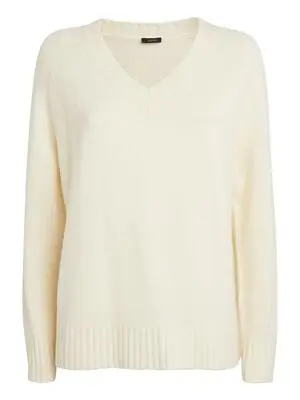 JOSEPH Open Cashmere V-neck Sweater - Ivory