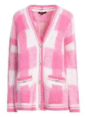 Maje Mohair-blend Checked Cardigan - Fuchsia