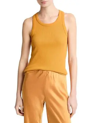 Vince Ribbed Scoop Neck Tank - Clementine