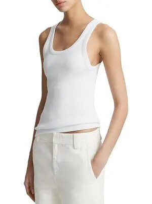 Vince Ribbed Scoop Neck Tank - Optic White