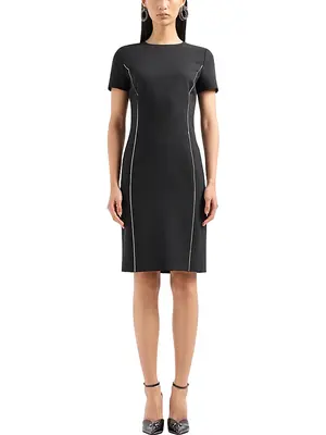 Emporio Armani Cady Tech Fabric Dress - Solid Black