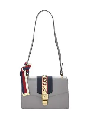Gucci Leather Web Sylvie Shoulder Bag - Grey