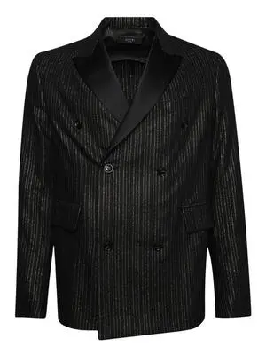 Amiri Metallic-stripe Double-breasted Blazer - Black
