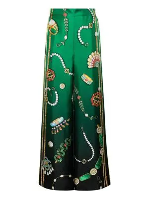 Casablanca Graphic-print Silk Trousers - Green