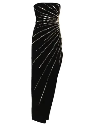 NISSA Mirrored-studs Asymmetric Maxi Dress - Black