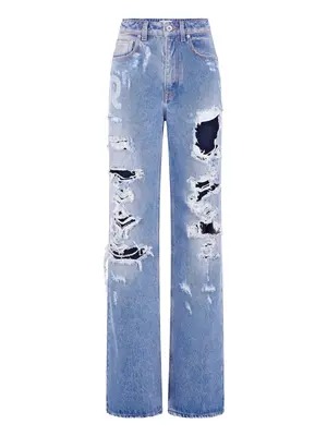 Rabanne Ripped Wide-leg Jeans - Blue