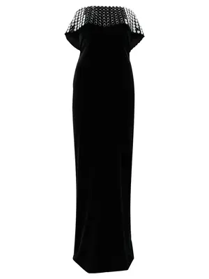 NISSA Mirror-embellished Velvet Gown - Black