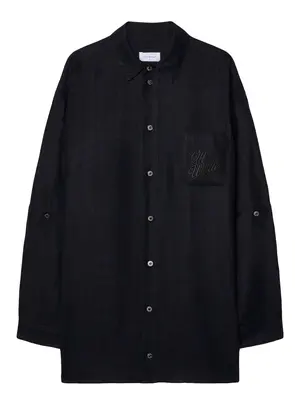 Off-White Logo-embroidered Panelled Linen Shirt Jacket - Black