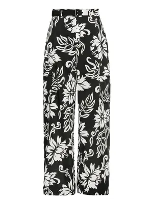 Sacai Floral-print Palazzo Trousers - Black