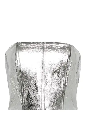 David Koma Bandeau Leather Crop Top - Silver