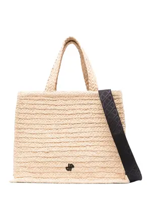 Patou Large Jp Raffia Tote Bag - Neutrals