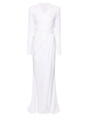 Talbot Runhof Draped Crepe Maxi Dress - White