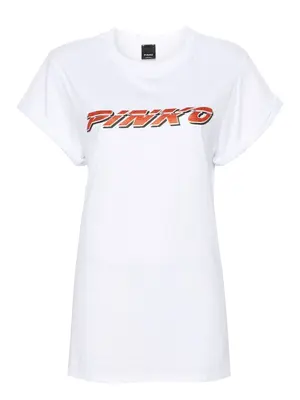 Pinko Rhinestone-logo T-shirt - White
