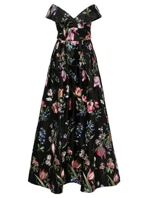 Marchesa Alex Floral-embroidered Gown - Black