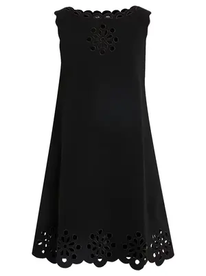 Oscar De La Renta Broderie Anglaise Knitted Mini Dress - Black