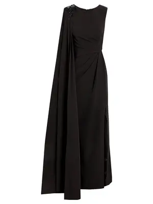 Marchesa Embellished Draped Crepe Gown - Black