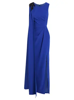 Marchesa Embellished Draped Crepe Gown - Royal Blue