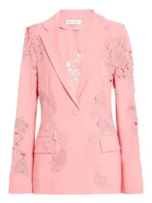 Oscar De La Renta Guipure Lace-paneled Wool And Mohair-blend Blazer - Baby Pink