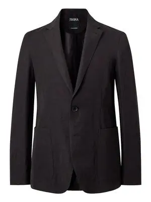 Zegna Slim-fit Wool And Linen-blend Suit Jacket - Brown