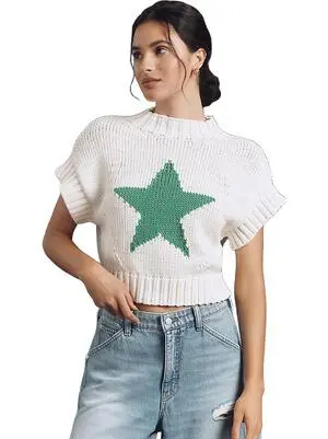Maeve Maeve Pippa Mock-Neck Sweater Green Pattern