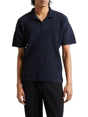 Issey Miyake Basics Pleated Polo - Navy