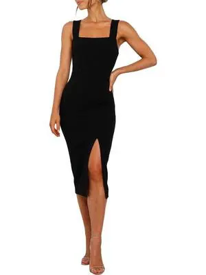 PETAL & PUP Hyatt Square Neck Midi Dress - Black
