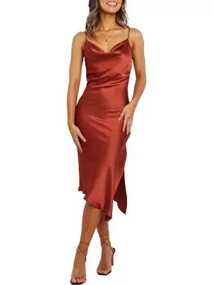 PETAL & PUP Cyprus Satin Slipdress - Rust