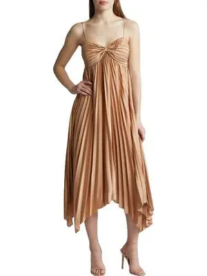 PETAL & PUP Vikki Pleated Satin Maxi Dress - Gold