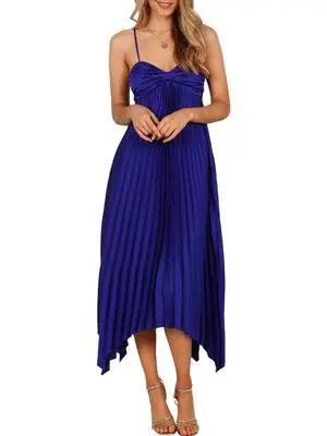 PETAL & PUP Vikki Pleated Satin Maxi Dress - Royal Blue