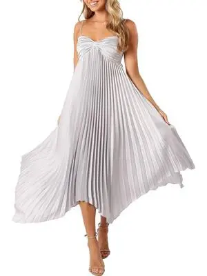 PETAL & PUP Petal & Pup Vikki Pleated Satin Maxi Dress Silver