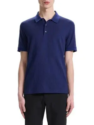 Theory Zelig Jacquard Stripe Cotton Polo - Ocean/ Black