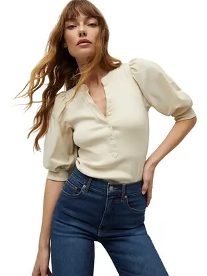 Veronica Beard Veronica Beard Coralee Puff-Sleeve Tee Limestone