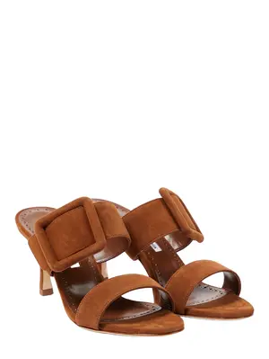 Manolo Blahnik Gable Suede Mules - Brown