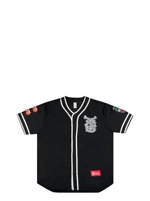 Supreme Patches Denim Baseball Jersey - Black
