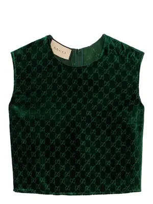 Gucci Cropped Devoré-velvet Top - Green