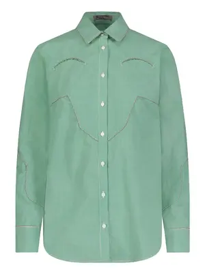 Lela Rose Lela Rose Checked Poplin Ranch Shirt Green / Stripe / White