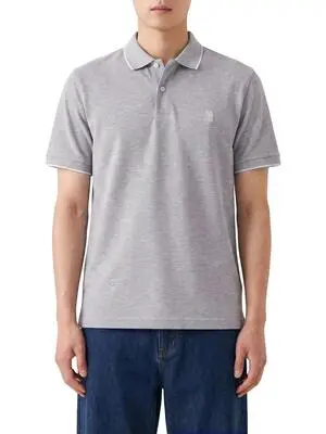Brunello Cucinelli Short-sleeve Cotton Polo Shirt With Embroidered Crest Grey