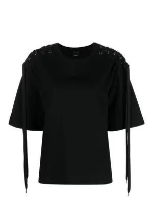 Pinko Lace-up Cotton T-shirt - Black
