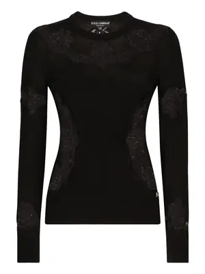 Dolce & Gabbana Lace-embroidered Crew-neck Jumper - Black