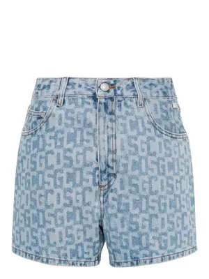 Gcds Monogram High-rise Denim Shorts - Blue