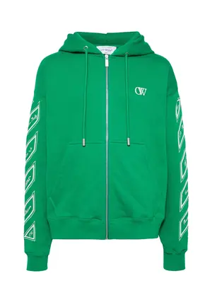 Off-White Diag-stripe Zip-up Hoodie - Green
