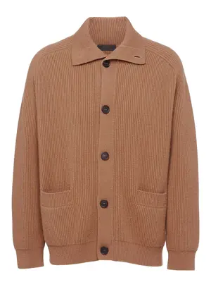 Prada Ribbed Knit Cashmere Cardigan - Brown