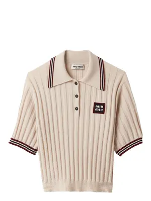 Miu Miu Ribbed-knit Cashmere Polo Shirt - Neutrals