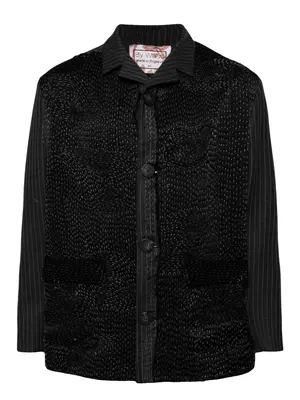 By Walid Embroidered Pinstripe Shirt Jacket - Black