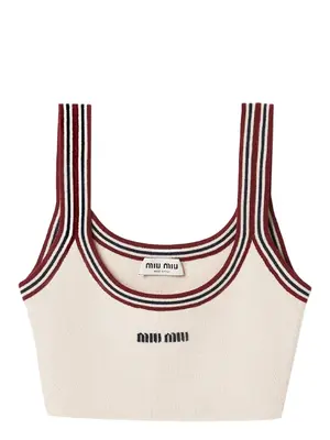 MIU MIU Miu Miu Stripe-Trim Cashmere Cropped Top