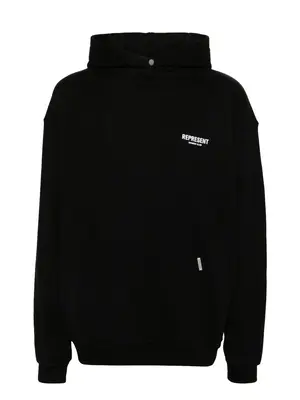 REPRESENT Logo-print Cotton Hoodie - Black